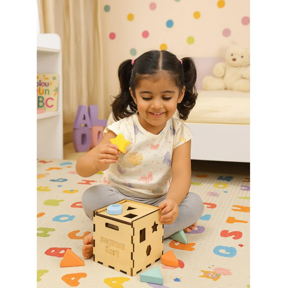Wooden Montessori Shape Sorter Box – Educational Toy for Toddlers